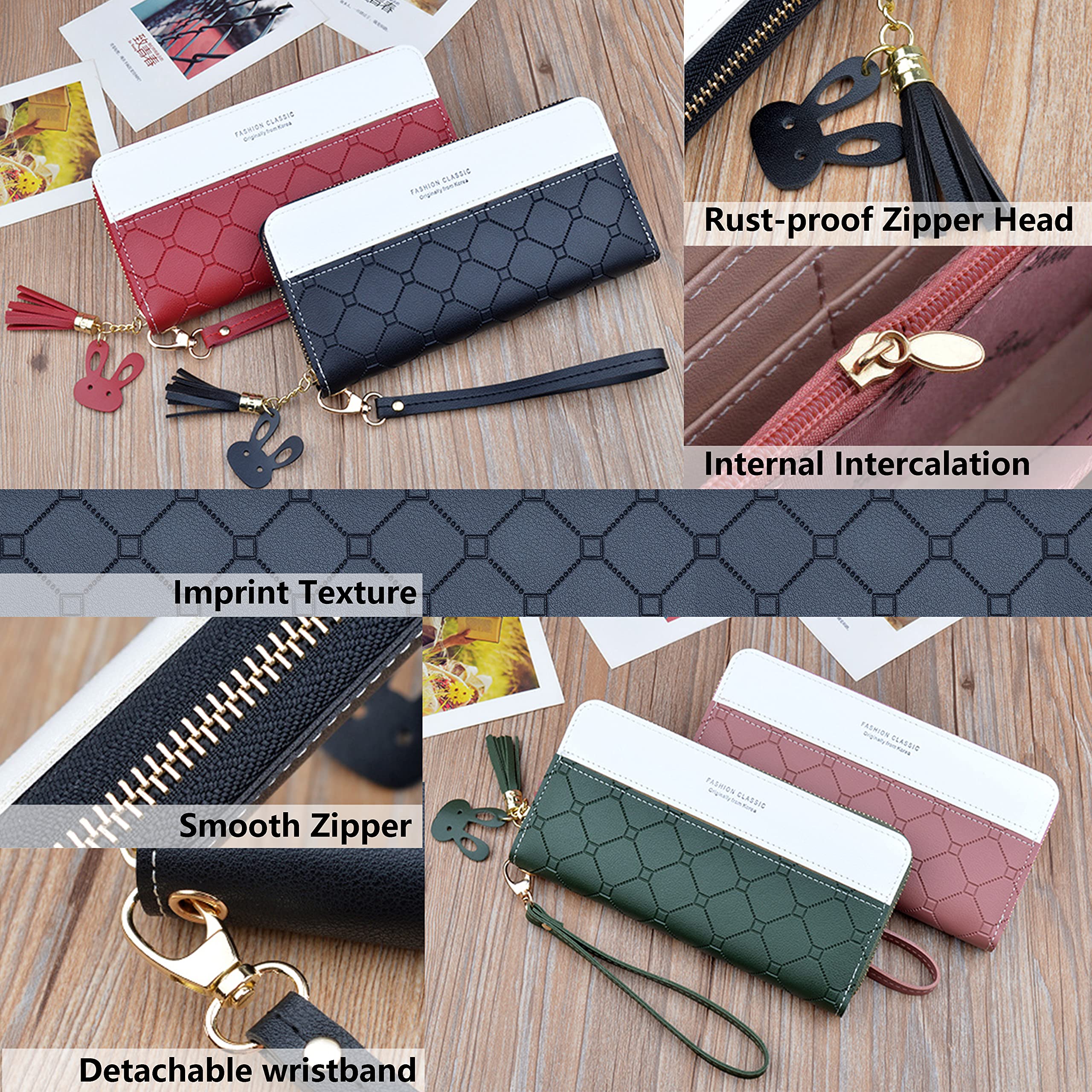 LCLWIN RFID Wallets for Women PU Leather Multi Credit Card Large Capacity Zip Around Clutch Travel Purse, 3.8 women's Day gifts…, Pink