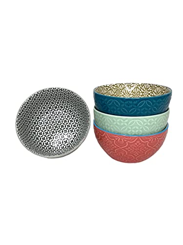 Signature Housewares 28 oz Pad Print PP7 Assorted 6" Bowls (Set of 4), Multicolor