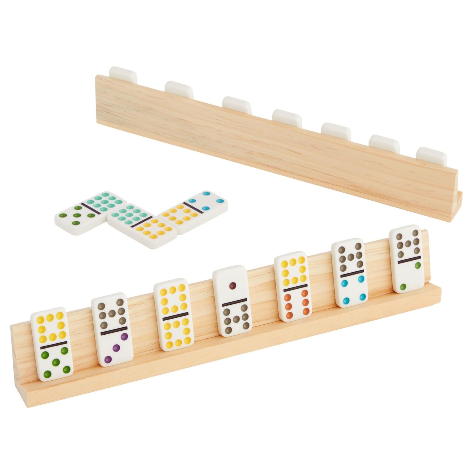 Juvale 4 Pack Domino Holder 13 inches, Wooden Dominoes Racks Trays Stand for Domino Table, Mexican Train, Chicken Foot, Mahjong Game
