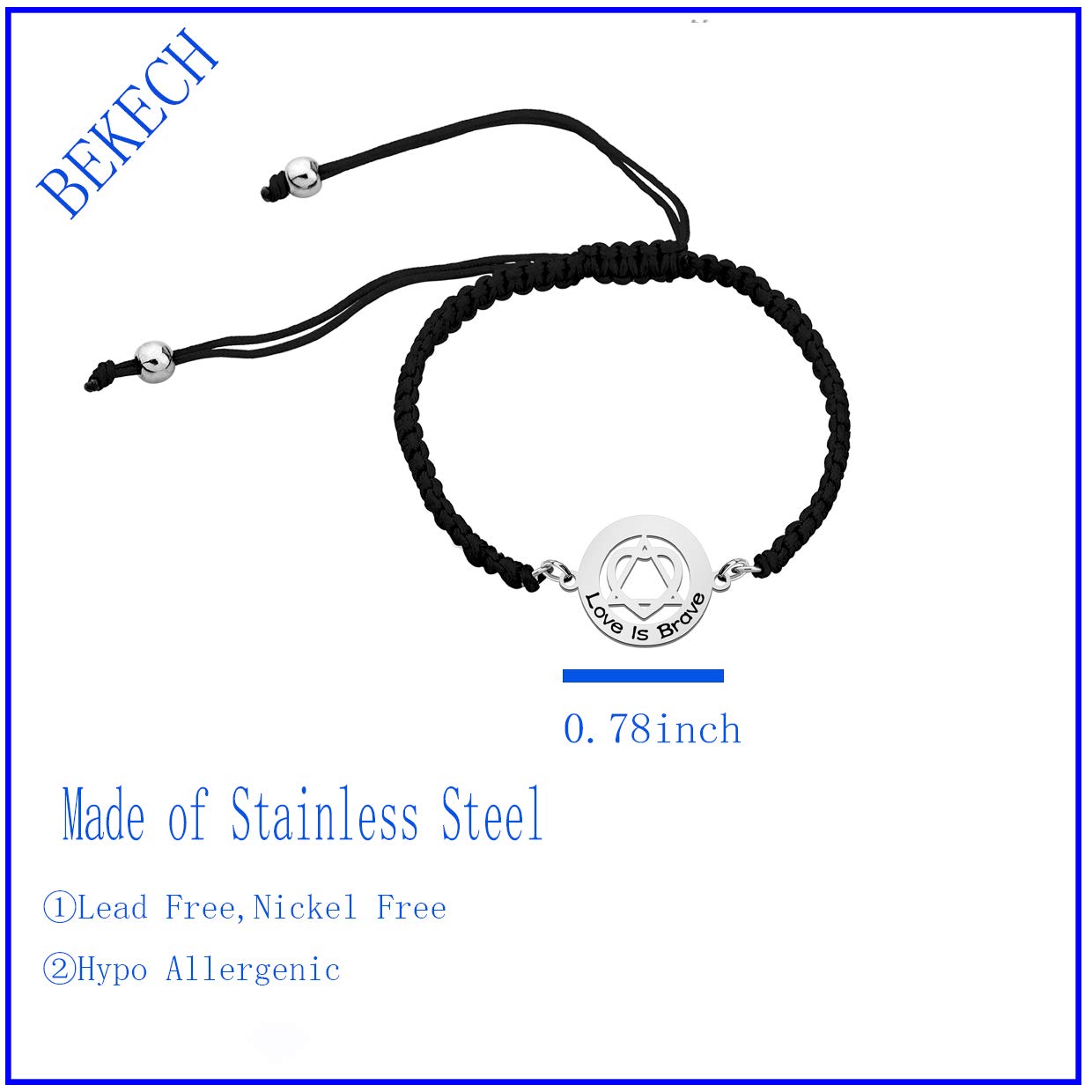 BEKECH Adoption Bracelet Love is Brave Intertwined Heart and Triangle Adoption Symbol Charm Braided Bracelet for Stepmom