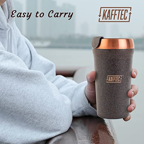Coffee Tumbler Travel Coffee Mug 16oz, KAFFTEC Stainless Steel Inner Coffee Grounds Material Outer, Coffee Mug Suitable for Hot/Ice Coffee, Beer and Tea (1 Pack)