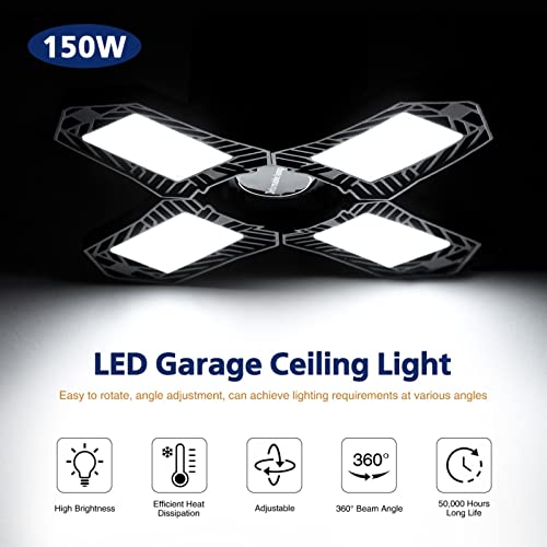 COAECJ E26/E27 Base Led Shop Light, Garage Lights Ceiling Led Shop Ligthts, Deformable Garage Lights Ceiling LED Shop Light for Workshop Workbench Attic Basement (Size : 8 Pack)