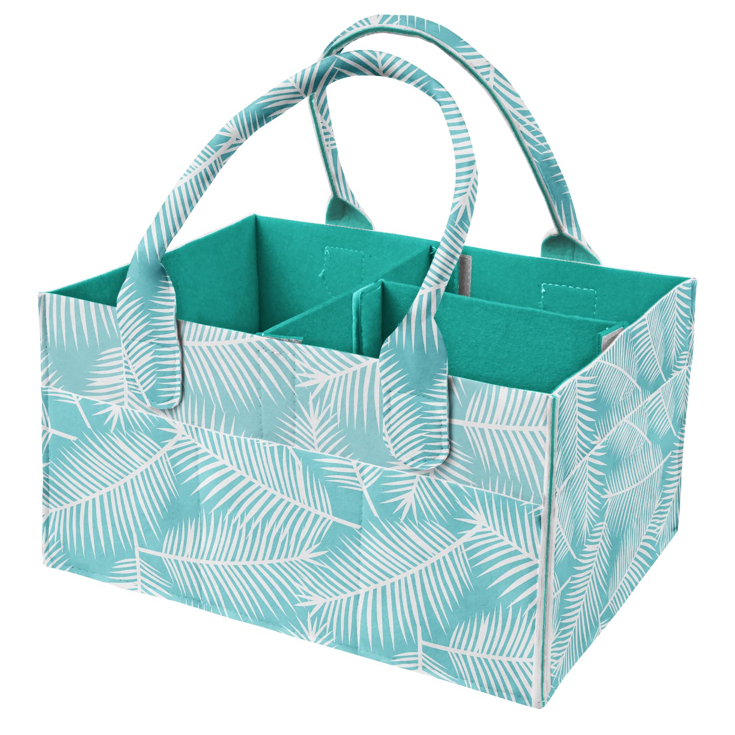 Felt Baby Diaper Caddy Organizer - Changing Table and Car Organizer for Diapers and Baby Wipes, Gift Registry For Baby Shower, Nursery Storage Basket and Bin, Green Leaves