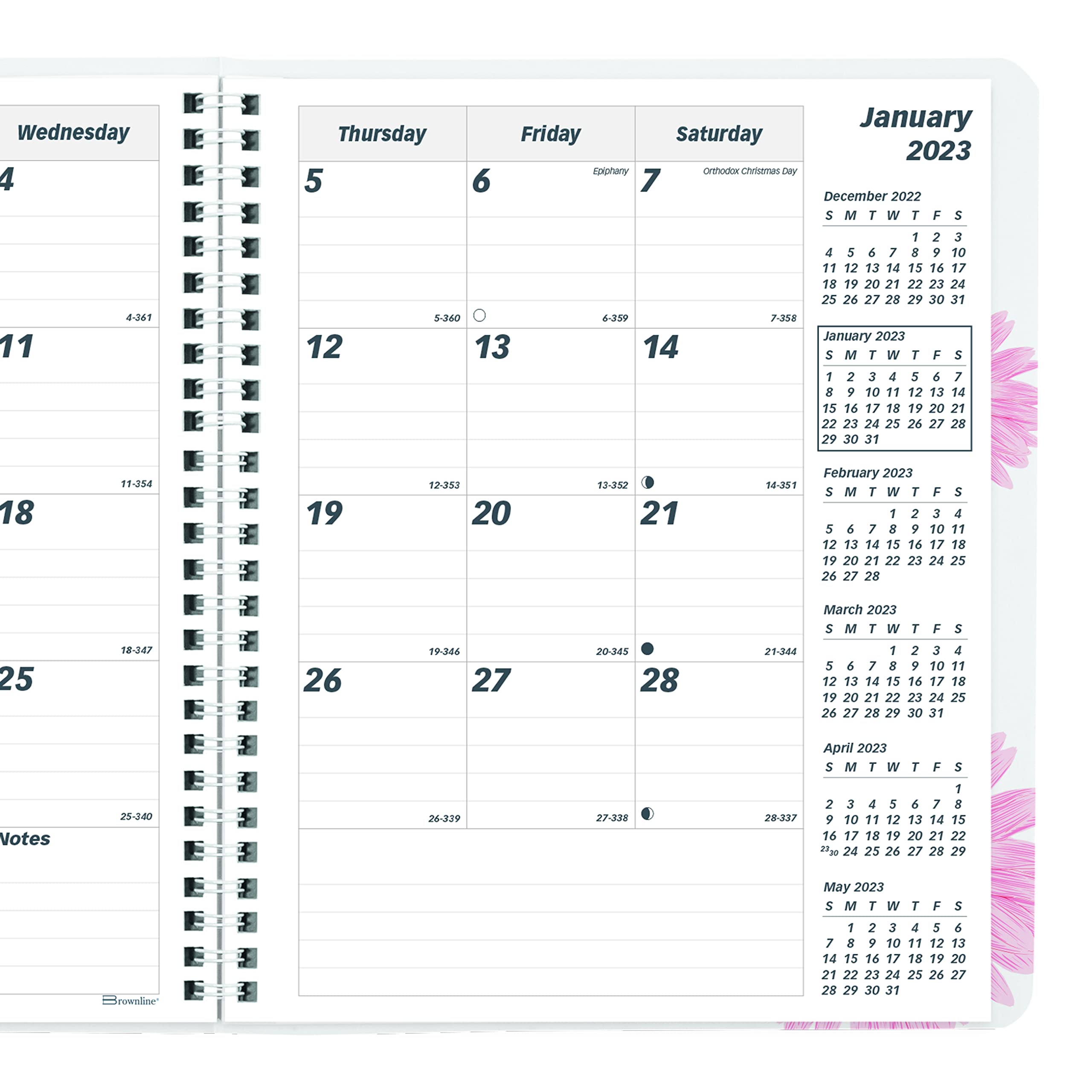 Brownline 2023 Pink Essential Monthly Planner, 14 Months, December 2022 to January 2024, Twin-Wire Binding, 8.875" x 7.125", Pink Daisy (CB1200G.05-23)