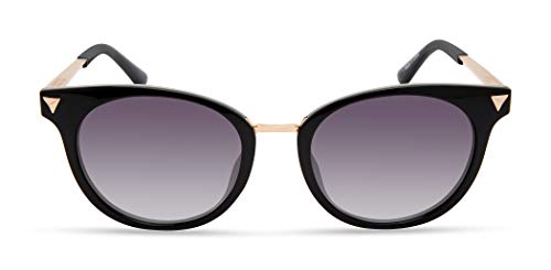GUESS Women's Stud Acccent Round Sunglasses, Shiny Black, 52mm