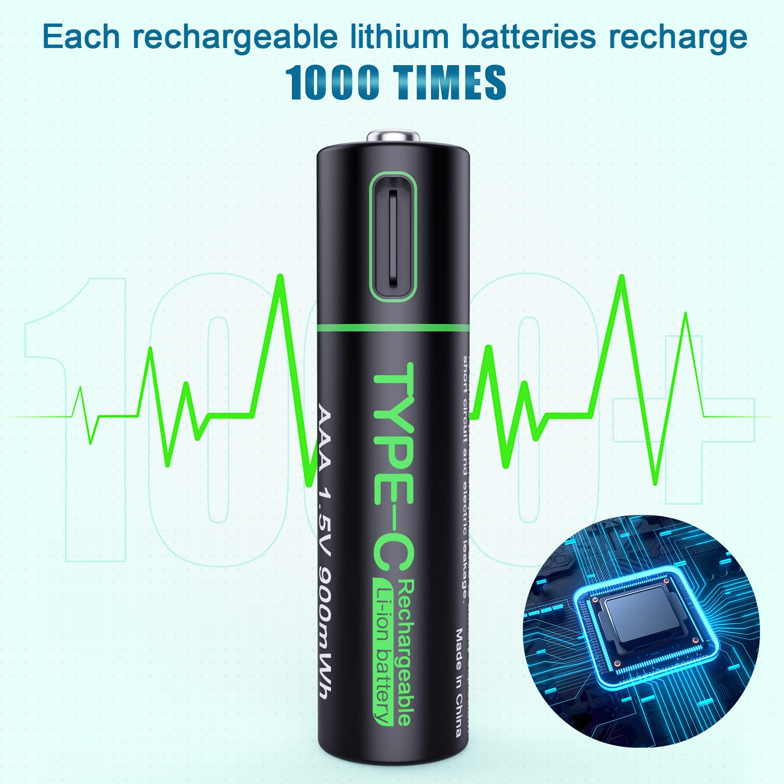 JWWYJ Lithium Rechargeable Batteries - 4Pack Smart Rechargeable AAA Batteries, Lithium Ion 1.5v 900mWh, 600 mAH, Type C Battery Charging Cable, LED Charge Indicator