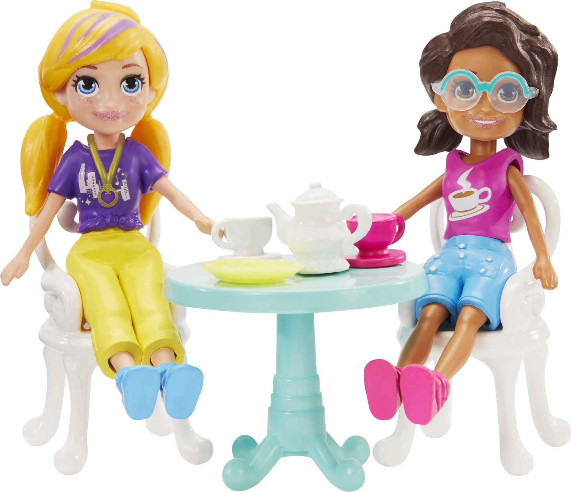 Polly Pocket Perfectly Paris Playset with 3-in Polly and Shani Dolls, 2 Scooters, 2 Helmets, Eiffel Tower, Fountain, Cafe, Table & 2 Chairs; For Ages 4 Years Old & Up [Amazon Exclusive]