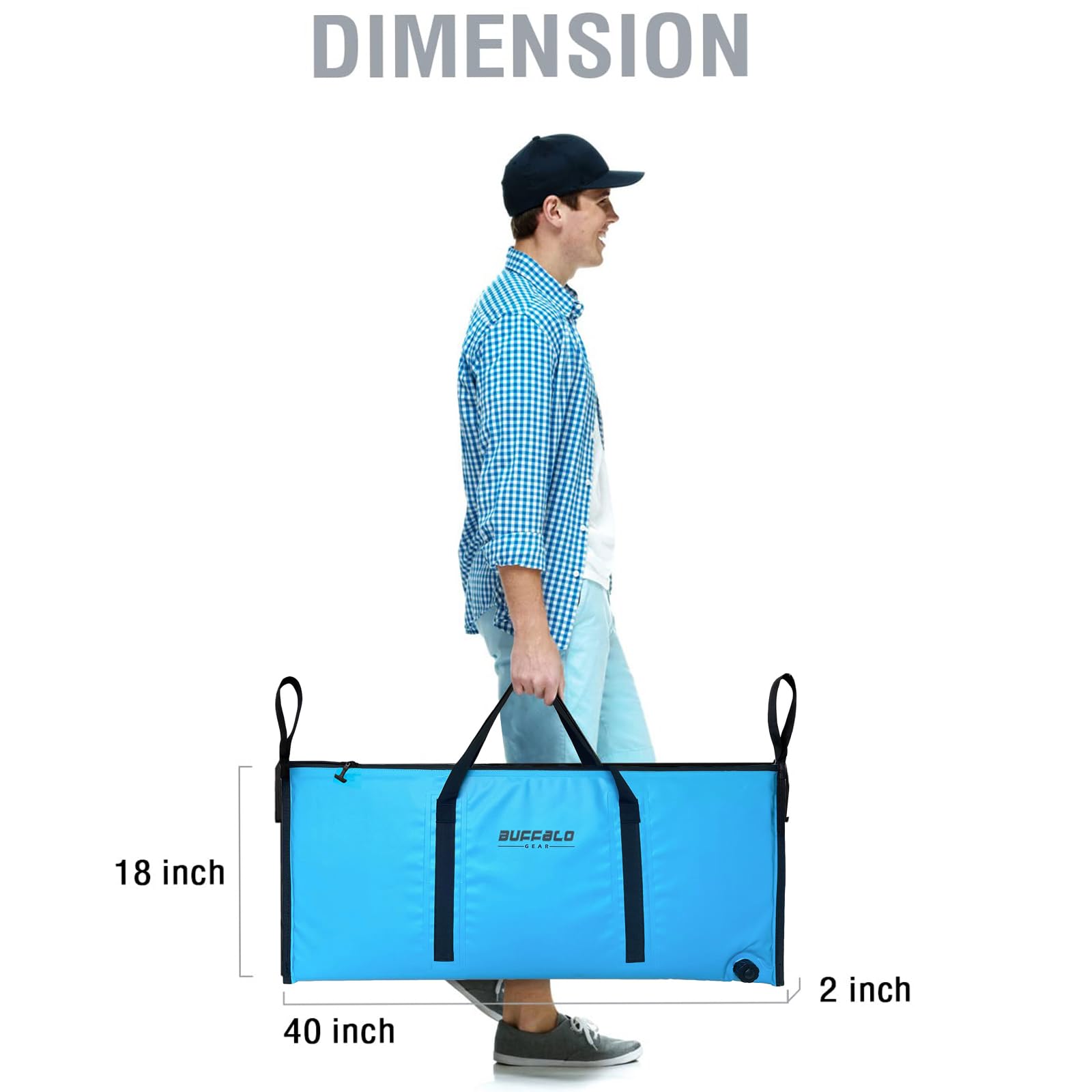Buffalo Gear Insulated Fish Cooler Bag 48x18 In,Large Fish Kill Bag,Portable Waterproof Leakproof Fish Bag Keep Ice-Cold More Than 24 Hours (Blue)