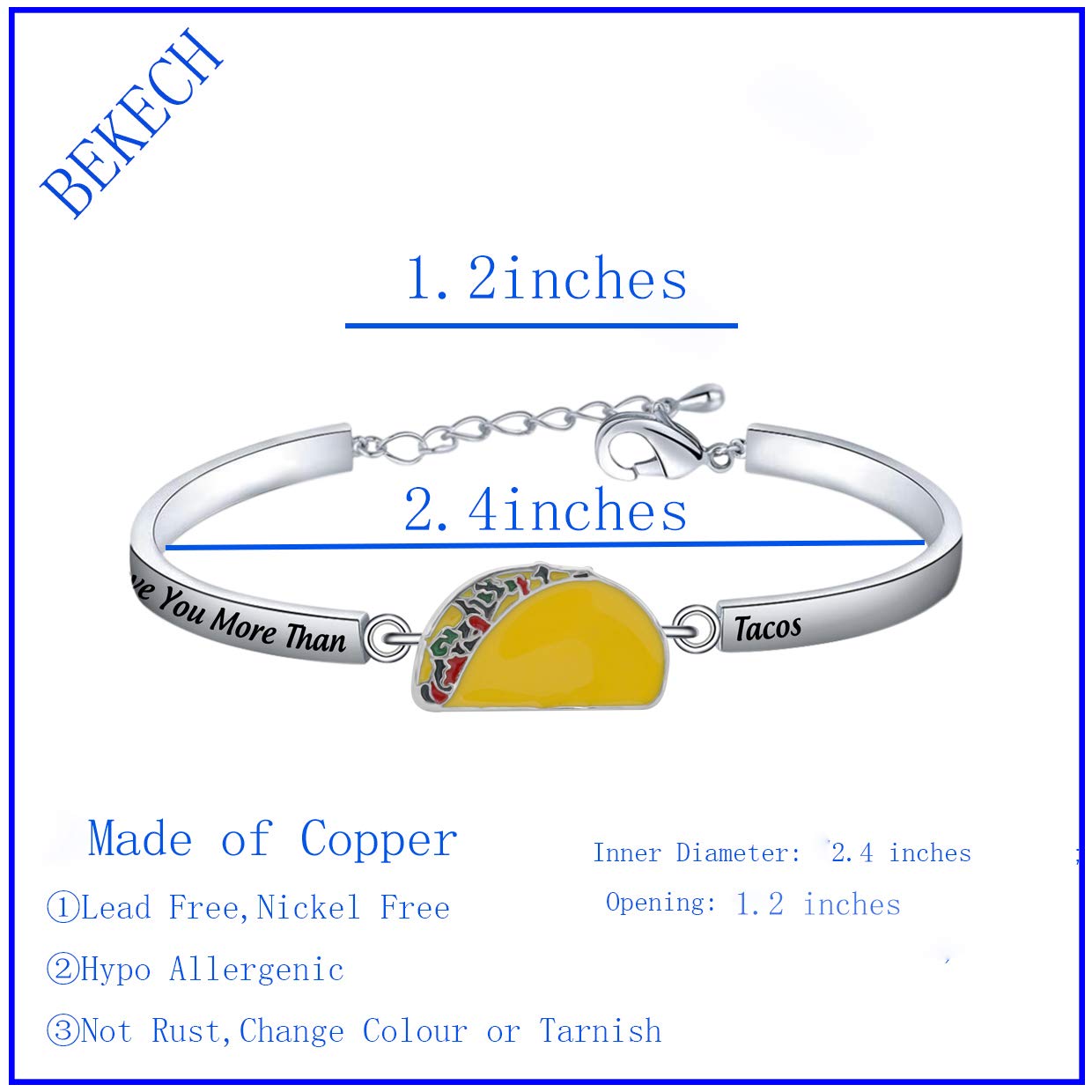 BEKECH Funny Tacos Bracelet Gift for Her I Love You More Than Tacos Bracelet Girlfriend Gift
