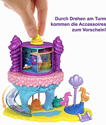 Polly Pocket Rainbow Funland Mermaid Cove Ride Playset, Polly & Mermaid Dolls, Accessories, Dispenser Feature for Surprises, Great Gift for Ages 4 & Up