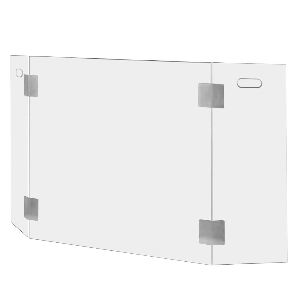 Barton 3-Panel Fireplace Screen Decorative Tempered Glass Guard Fence w/Side Handle, Clear 47.75" Width x 30" Height