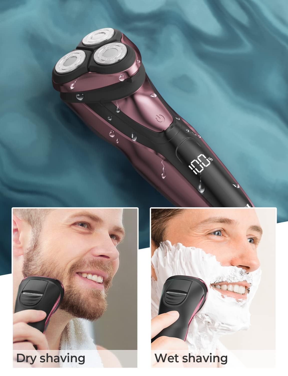CITHOT Electric Razor for Men Electric Shaver with Pop-up Trimmer, Wet and Dry Razor with Screen Display IPX7 Rechargable Cordless Blue