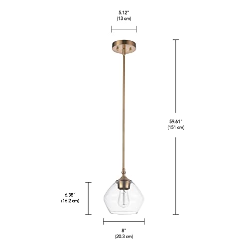 Globe Electric 65691 Harrow 1-Light Pendant Lighting, Matte Brass, Clear Glass Shade, Bulb Not Included