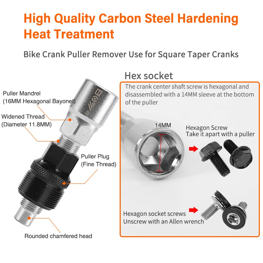 Bike Tools Set of 7, Has 3 in 1 Multi Bike Cassette Removal Tool with Chain Whip and Auxiliary Wrench & MTB Bracket Removal, Crank Puller Tool + 16mm Spanner, Portable Emergency Accessories Kit