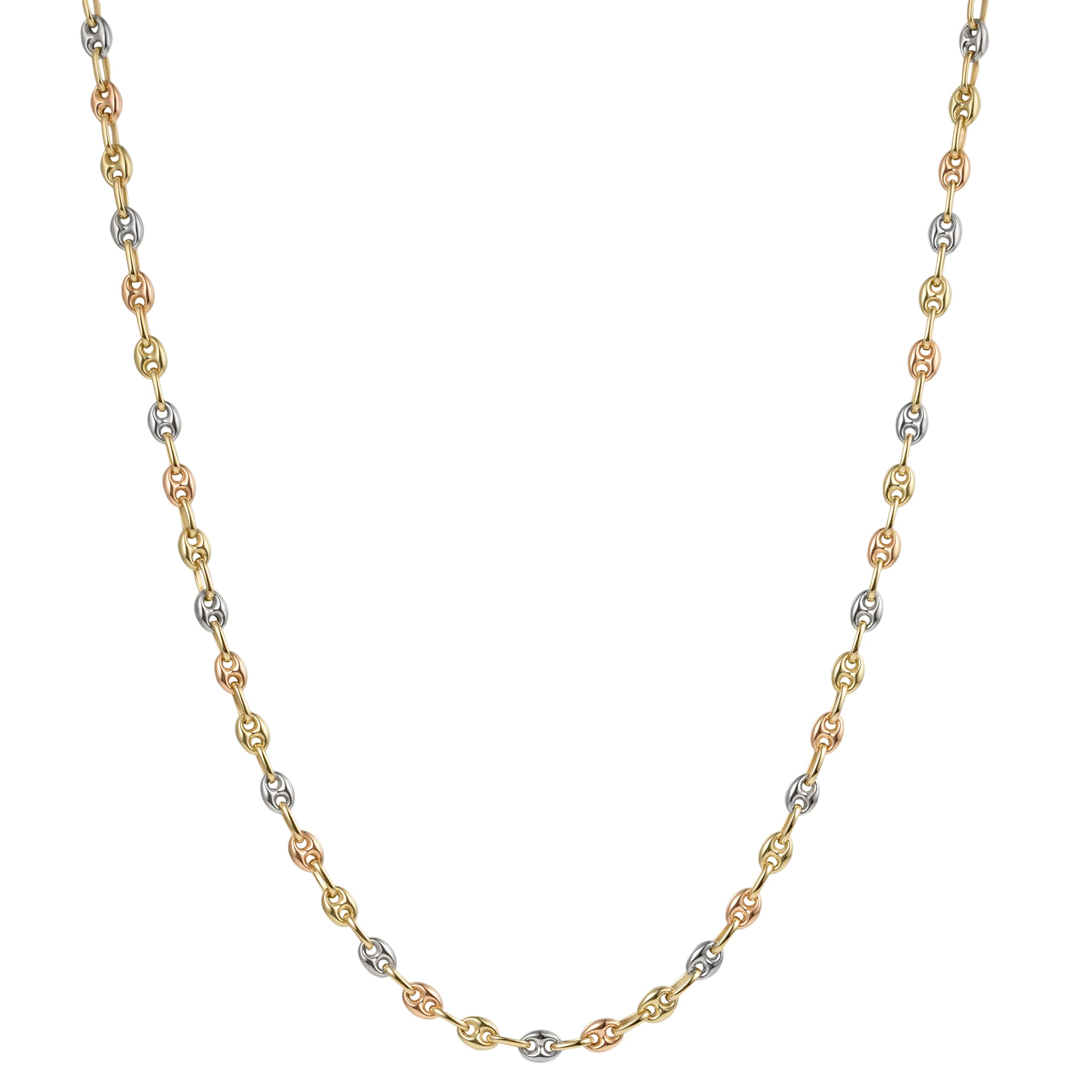 BAYAM 5mm Tri-Color Puffed Mariner Anchor Link Chain Necklace Real 14K Tri-Color Gold Jewelry