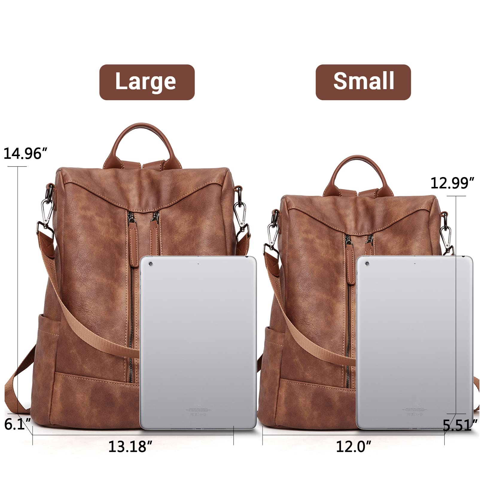 BROMEN Backpack Purse for Women Leather Anti-theft Backpack Fashion College Shoulder Handbag Vintage Brown