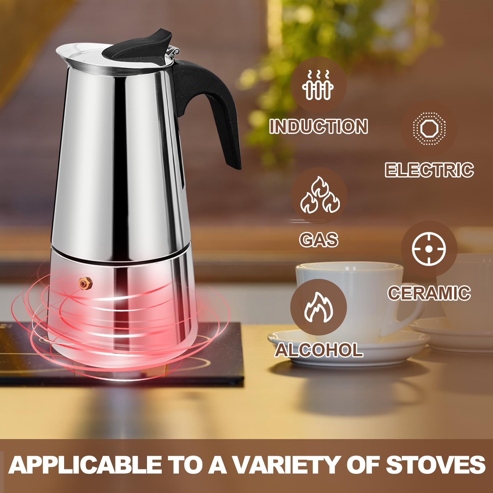 DITOSH 6 Cup Stovetop Espresso Maker Stainless Steel Moka Pot Espresso Maker Percolator Italian Coffee Maker Capable Mocha Coffee Machine Cafe Classic Maker for Home & Camping 300ml 10oz