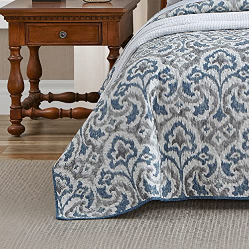 Tommy Bahama Home Quilt Set Reversible Cotton Bedding with Matchin Sham, All Season Home Decor, Twin, Cape Verde Smoke Grey/Blue