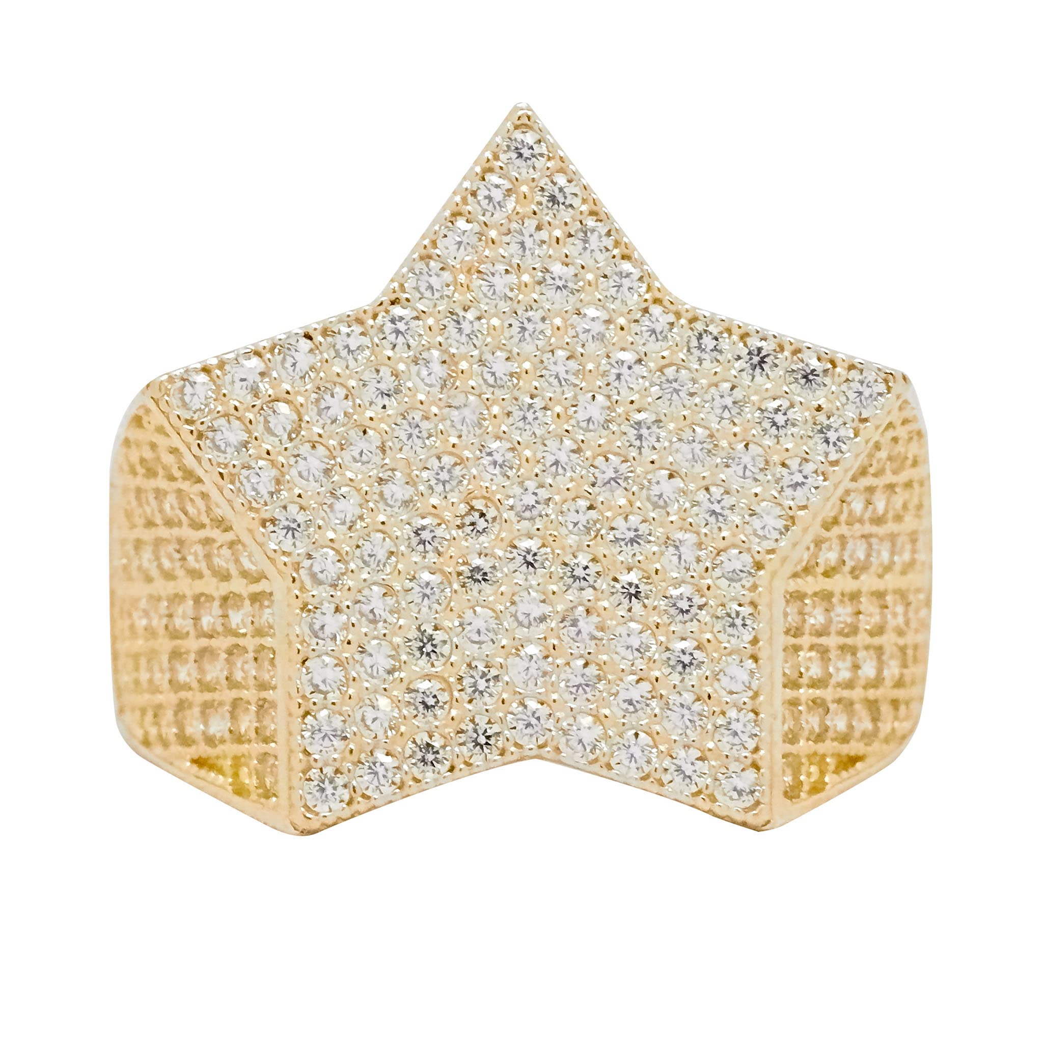 BAYAM Super Star Big CZ Ring Real Solid 10K Yellow Gold Jewelry