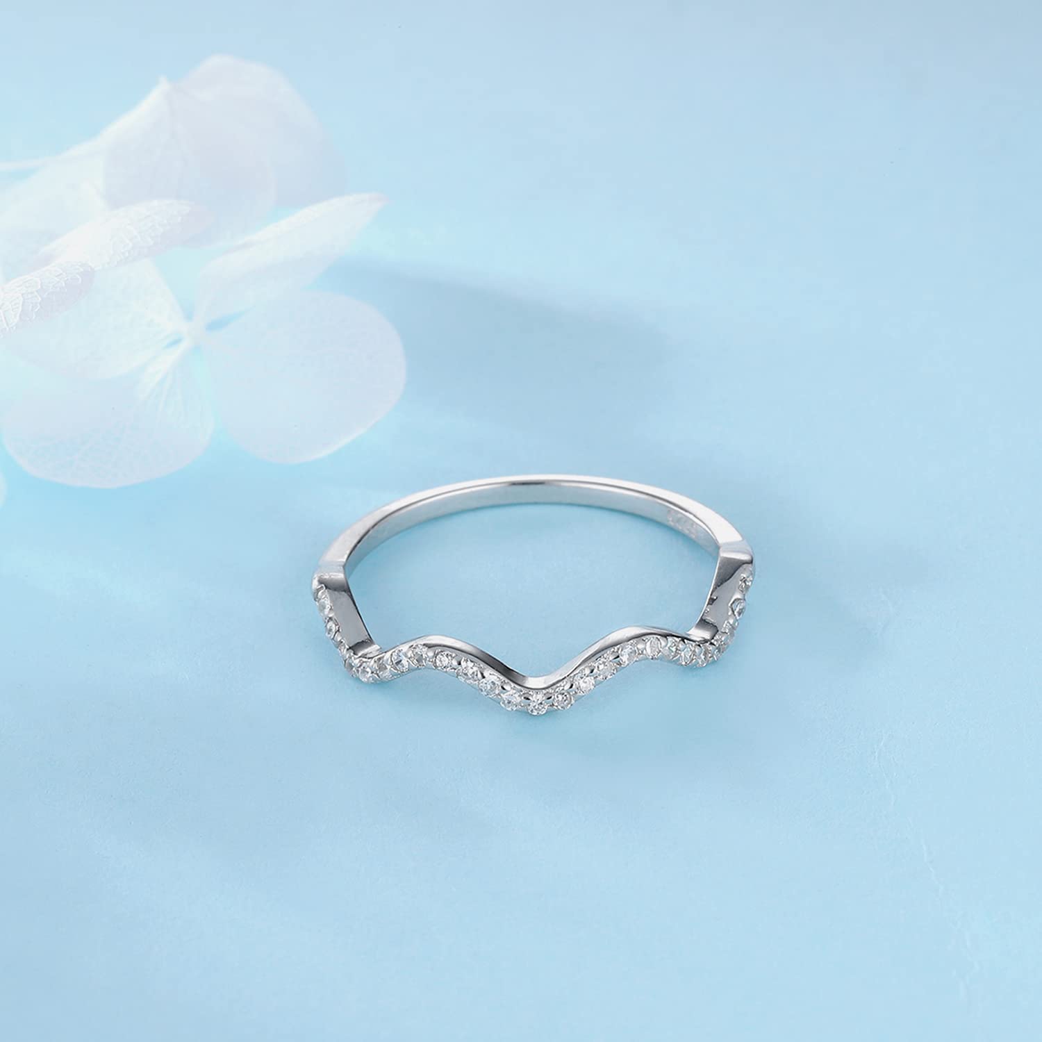 CANDYFANCY 925 Sterling Silver Stackable Rings For Women CZ Cubic Zirconia Simple Wave Stacking Band Rings knuckle Finger Statement Ring size 8