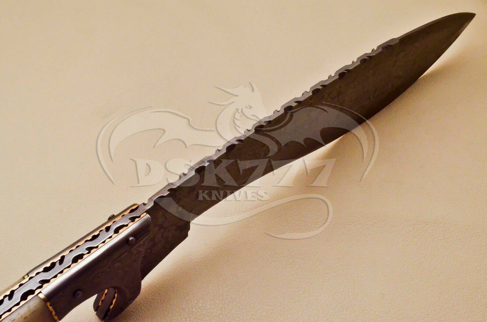 NoonKnives: 18 "Hand Made Damascus Steel Collectible kopis/sword/Bowie/Knife Handle Brass spacer (bone)