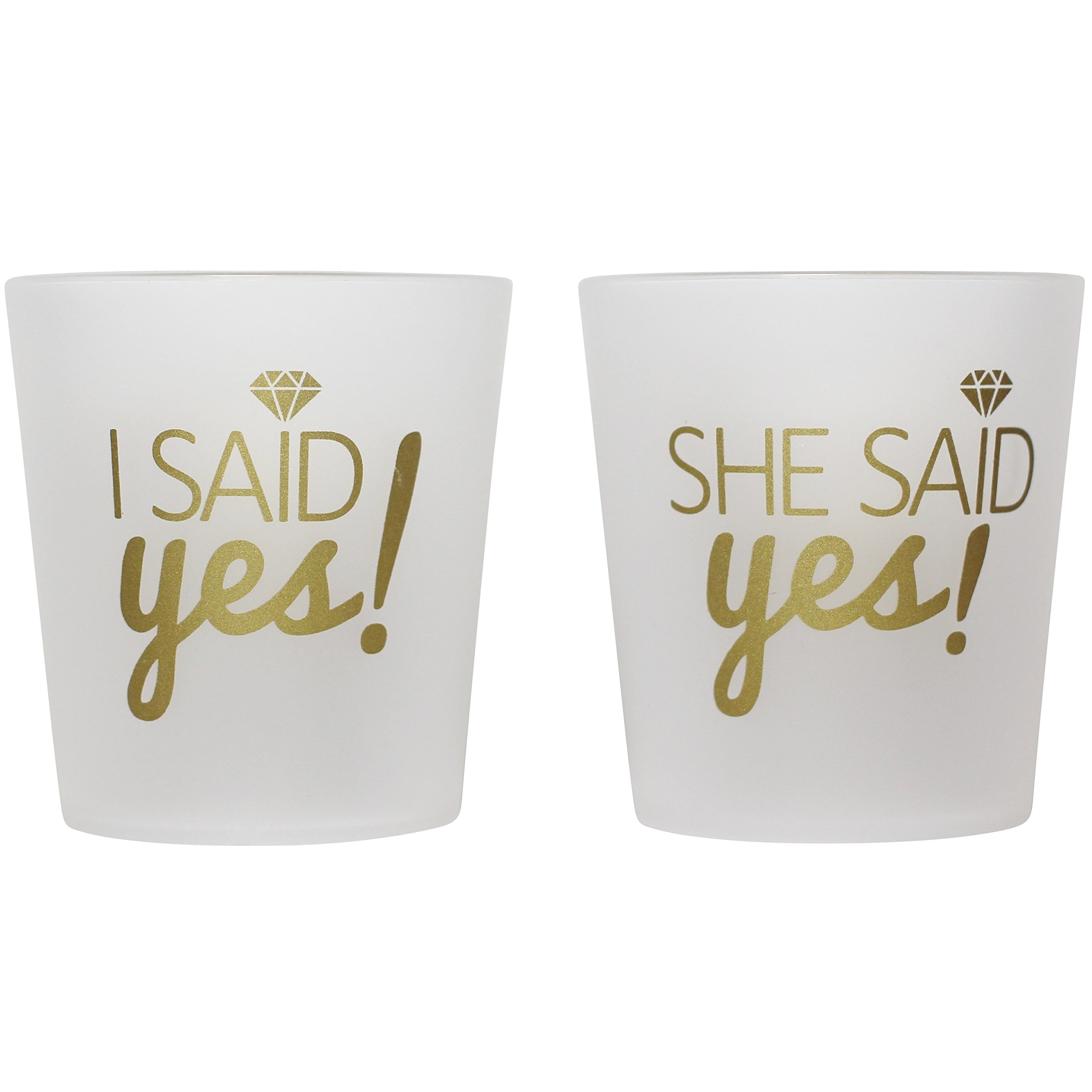 Breeze Moments Bridal 2oz. Shot Glasses, 'I Said Yes', 'She Said Yes', Frosted & Gold, 12-pack