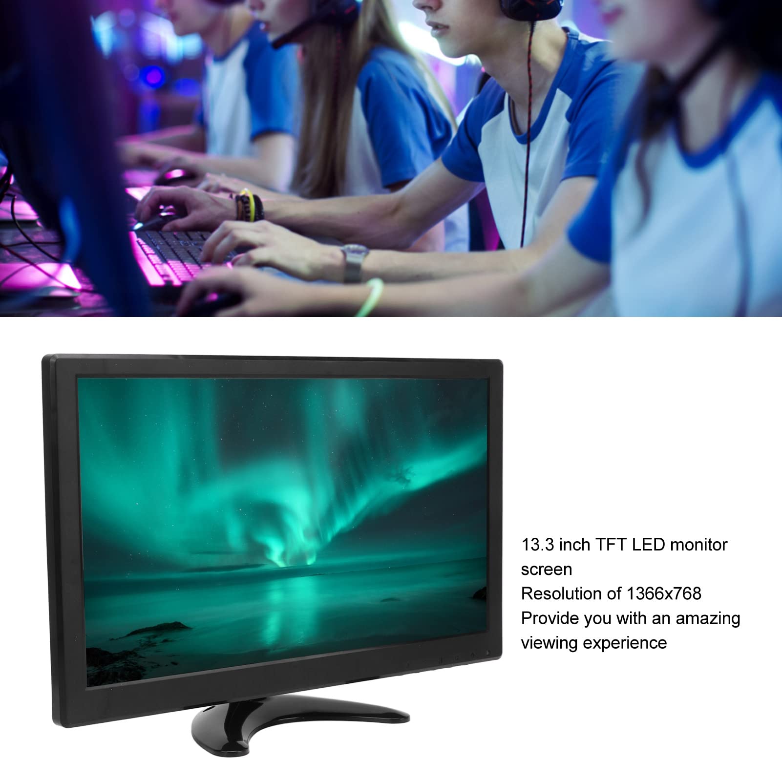 Cuifati 13 Inch TFT LED Monitor Support VGA HD Multimedia Interface AV BNC USB DC, PC Monitor with Double Speaker, Remote Control and Adjustable Bracket