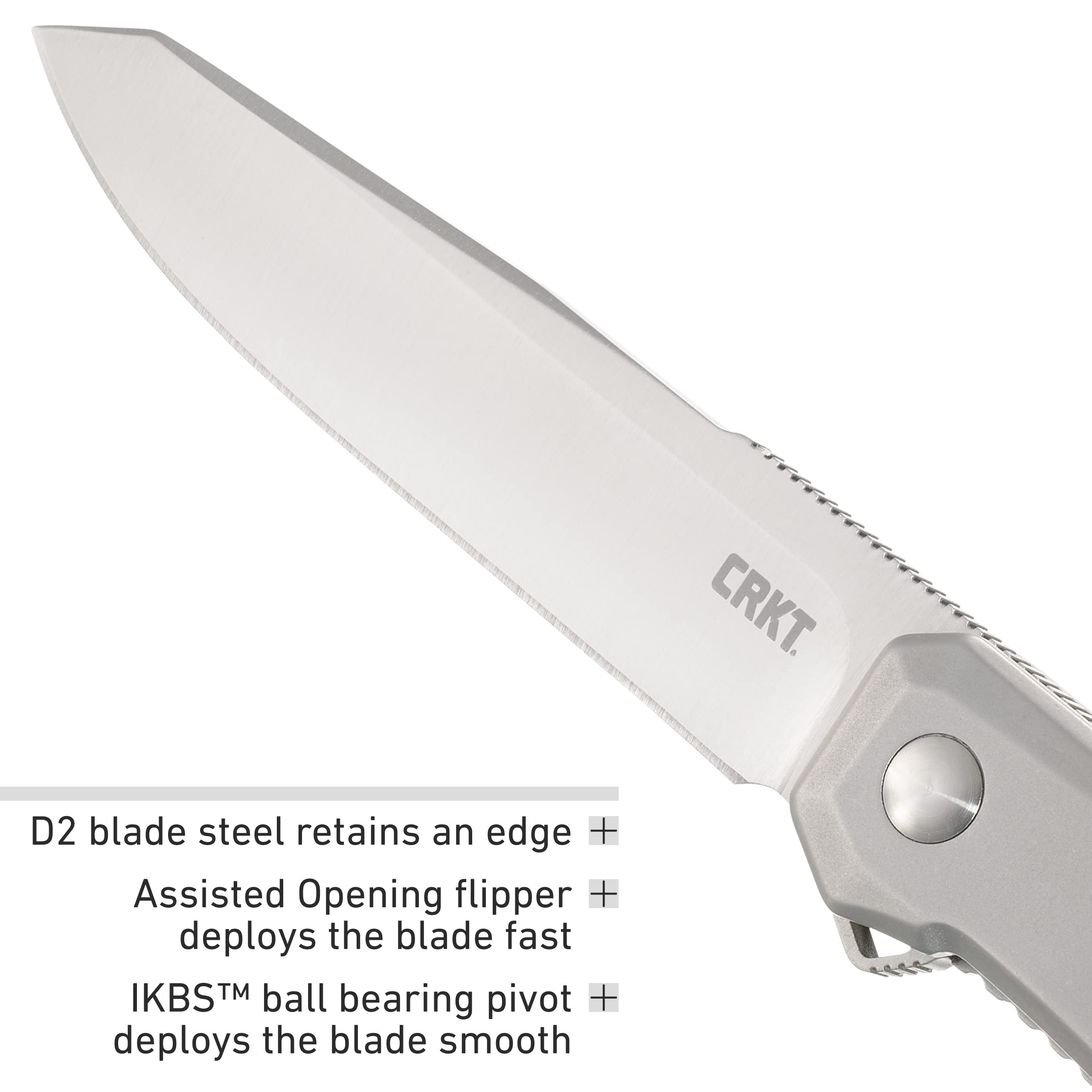 CRKT Facet EDC Folding Knife: Everyday Carry Assisted Open, D2 Satin Blade, Frame Lock, Stainless Steel Handle with Deep Carry Pocket Clip K230XXP, Silver
