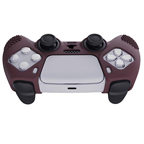 eXtremeRate PlayVital Wine Red 3D Studded Edition Anti-Slip Silicone Cover Skin for ps5 Controller, Soft Rubber Case for ps5 Wireless Controller with 6 Black Thumb Grip Caps