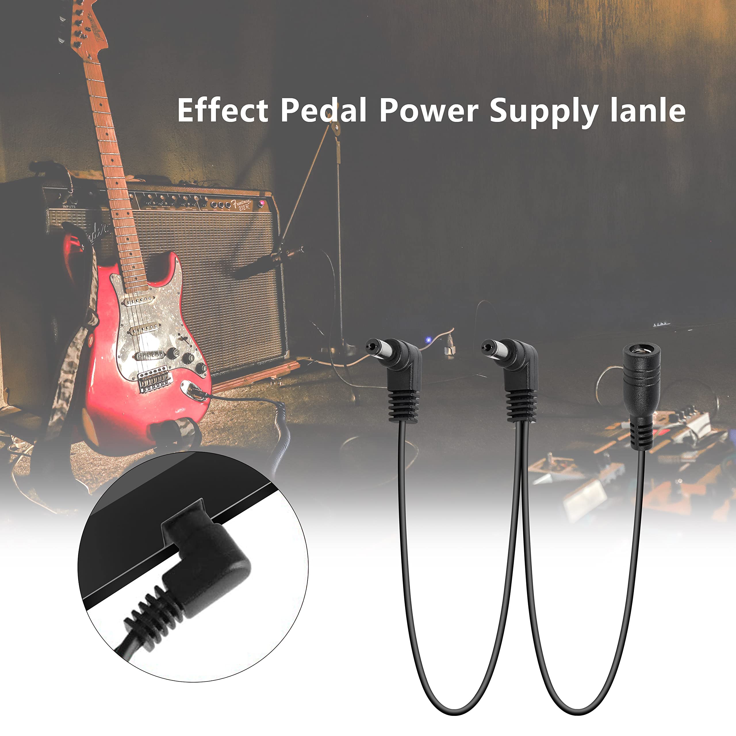 GELRHONR Daisy Chain Guitar Effect Pedal Power Supply Splitter Cable,Right Angle DC 5.5x2.1mm Cable,90 Degree DC 5521 Female to 2 Male Y Cable for CCTV Security Camera,DVR,LED Strip Light Etc(1 to 2)