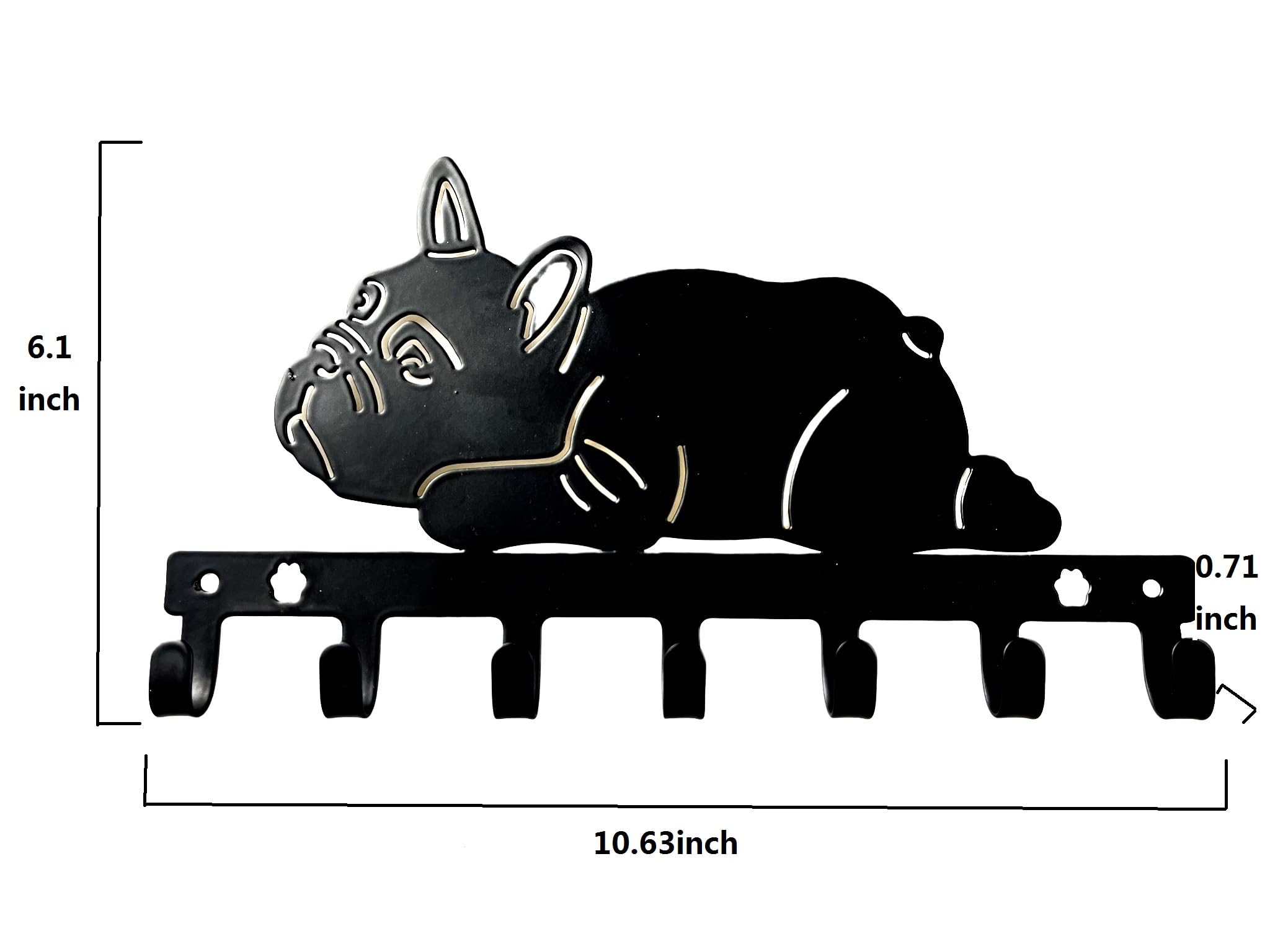 Ctpeng Dog Leash Holder for Wall,Decorative Leash Holder Wall Mount with 7 Hooks,Black Metal Key Organizer Rack Dog Leash Hanger for Entryway,Front Door,Hallway & Office(10.83X6.1 inches)
