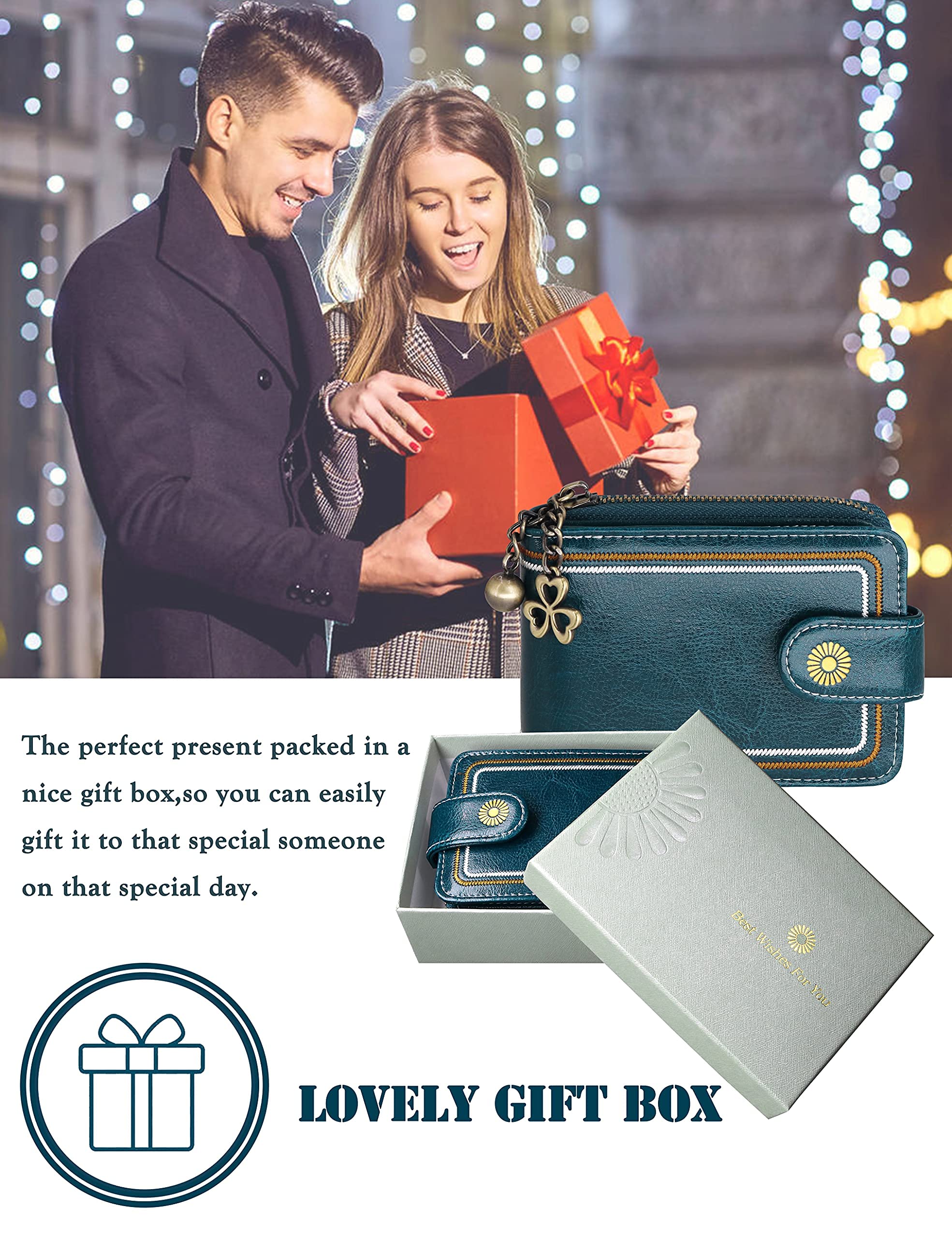 IamaCos Women Credit Card Wallet Bifold Artificial Leather Wallets RFID Blocking Zipper Card Holder 9 Card Slots 4 ID Windows Cute Pendant Blue