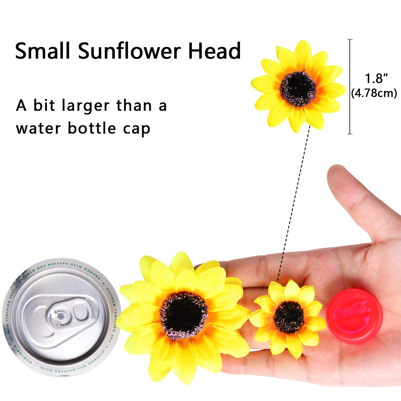 KINWELL 100pcs Mini Artificial Silk Yellow Sunflower Heads 1.8" Fabric Floral for Home Decoration Wedding Decor, Bride Holding Flowers,Garden Craft Art Decor