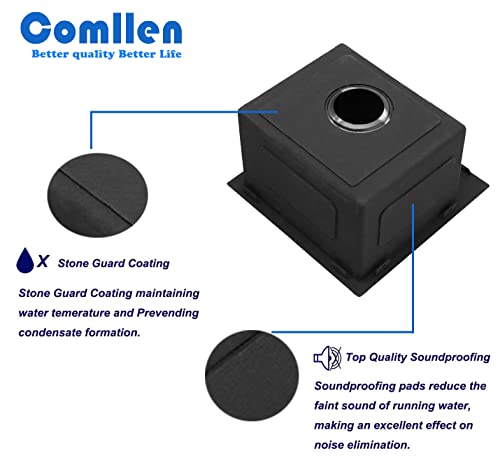 Comllen 15 x 17 inch Black Bar Sink Undermount,Black Stainless Steel Wet Bar Prep Sink Small Kitchen Sink Single Bowl RV Sink with Bottom Grid and Strainer-KYL001B