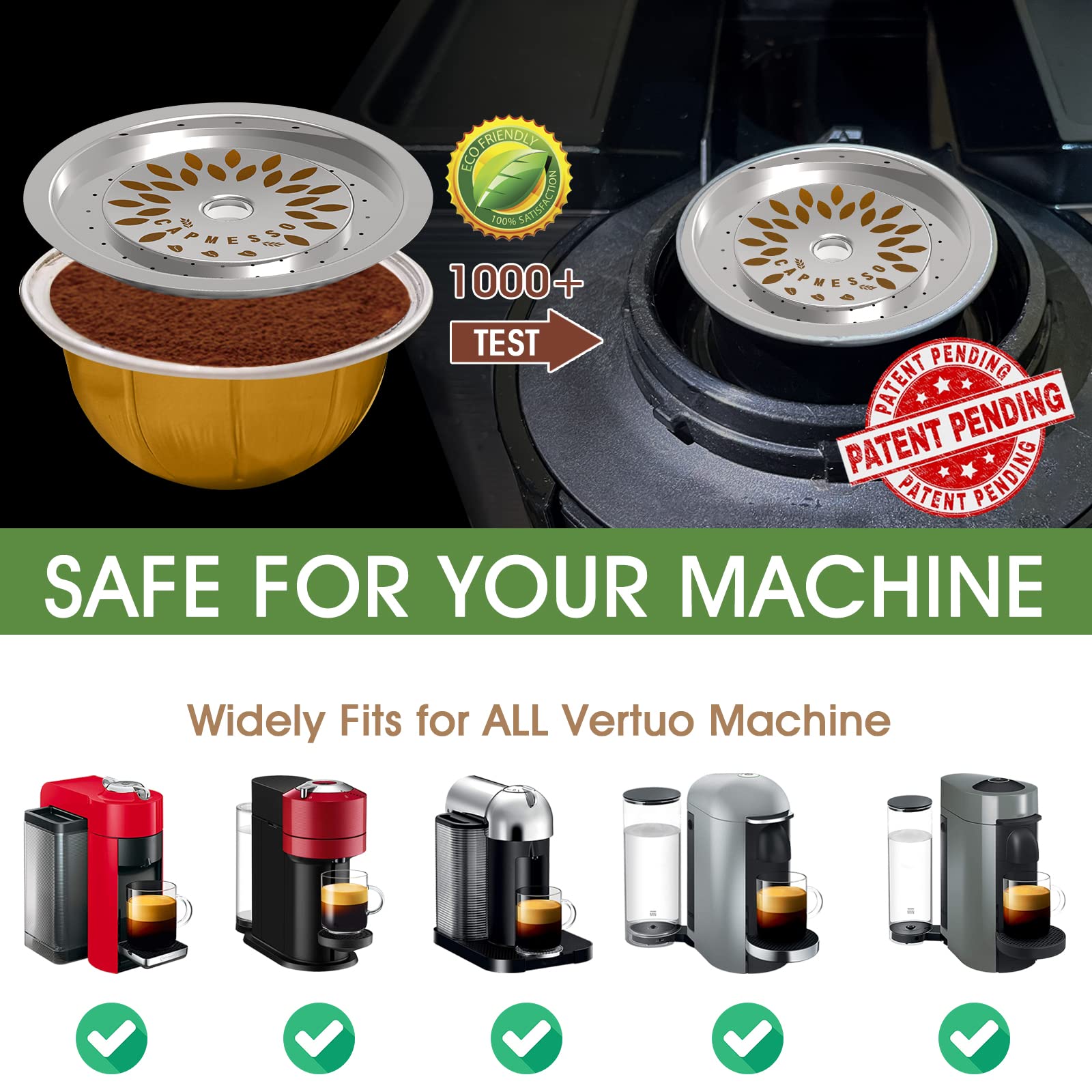 CAPMESSO Reusable Coffee Capsule Lid to Reuse Vertuoline Pods,Refillable Vertuo Capsules Cap Disc on All VertuoLine Machines- Bottom Capsules are Not included! (1*CAP + 1*BRUSH)
