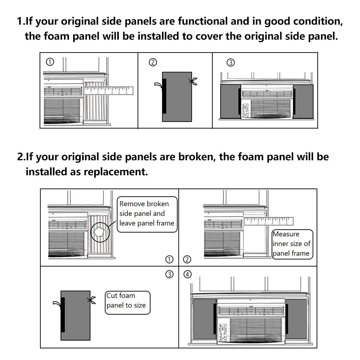 LBG Products Window AC Foam Insulation Panel Kit,Pack of 2 Insulated Air Conditioner Side Panels,18in High x 9in Wide x 7/8in Thick