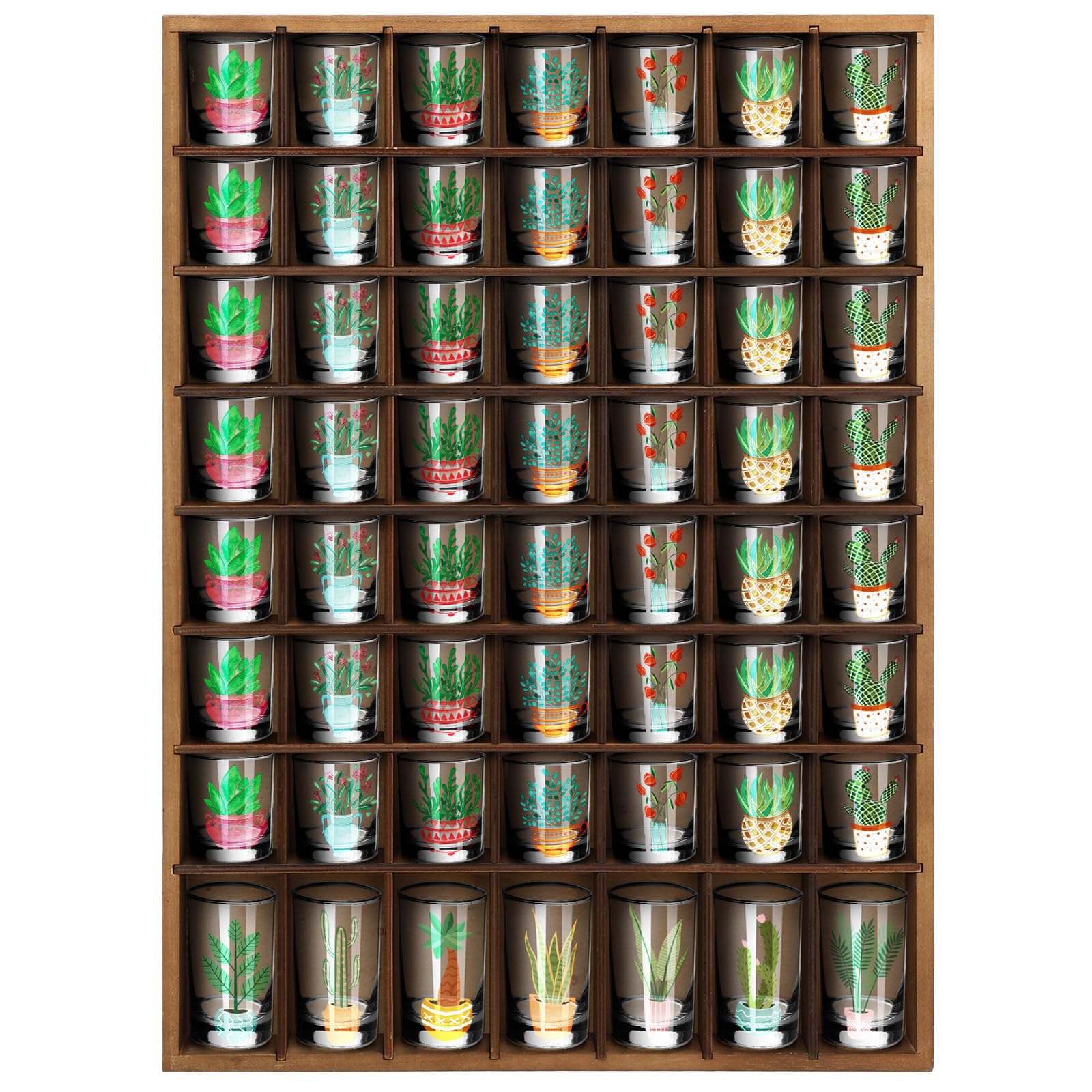 Barydat Shot Glass Display Case Wood Shot Glass Holder 56 Compartments Shot Glass Shelf Wall-Mounted Rustic Glass Bar Cabinet(Brown, 2 Pcs)