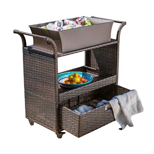 Christopher Knight Home Manka Indoor Wicker Bar Cart, Multibrown, Dimensions: 18.00āD x 40.75āW x 37.50āH
