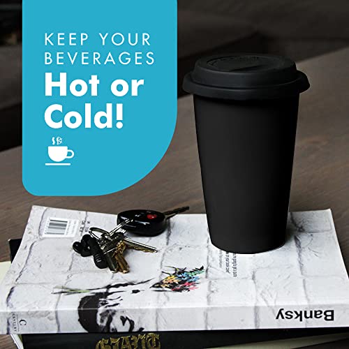 Simply Green Solutions - Reusable Coffee Cups with Lids, Thermal Cups for Hot and Cold Drinks, Double Wall Tumbler, To Go Coffee Cups, 16 oz Coffee Tumbler, Screw-On Sip Lid, Dishwasher Safe, Black