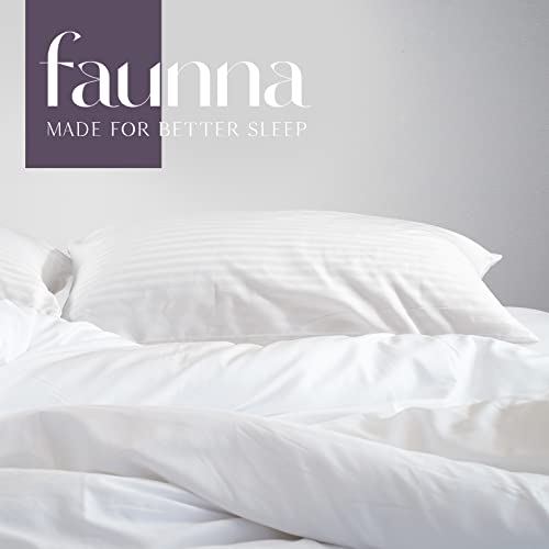 FAUNNA Hidden Zippered Pillow Protectors Cover Queen Size Set of 2 - Soft Quiet Sateen 100% Long-Staple Cotton Cases -Comfortable and Cozy White Bed Pillow Cover