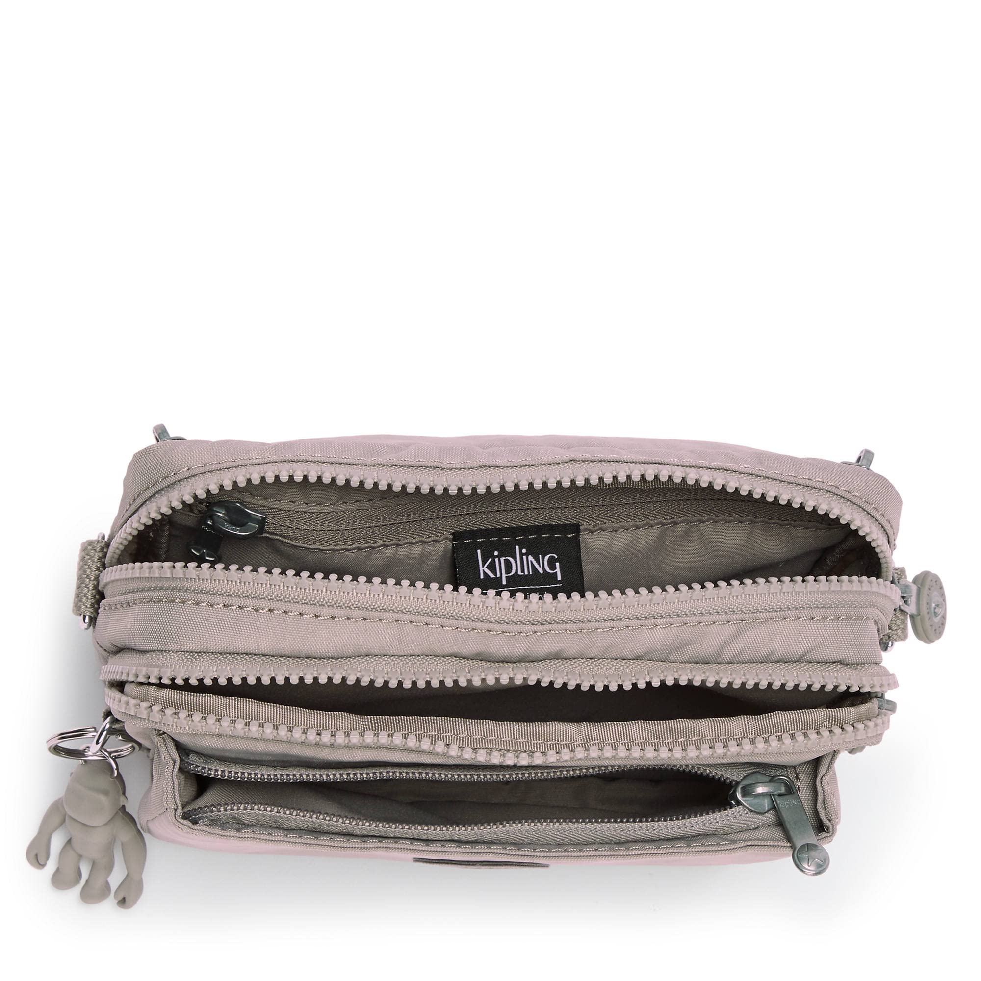Kipling Womens Abanu Multi Bag, Lightweight, Adjustable Nylon Waist Pack With Multi-compartment Zip Pockets Covnertible Crossbody Bag, Grey Gris, Small US