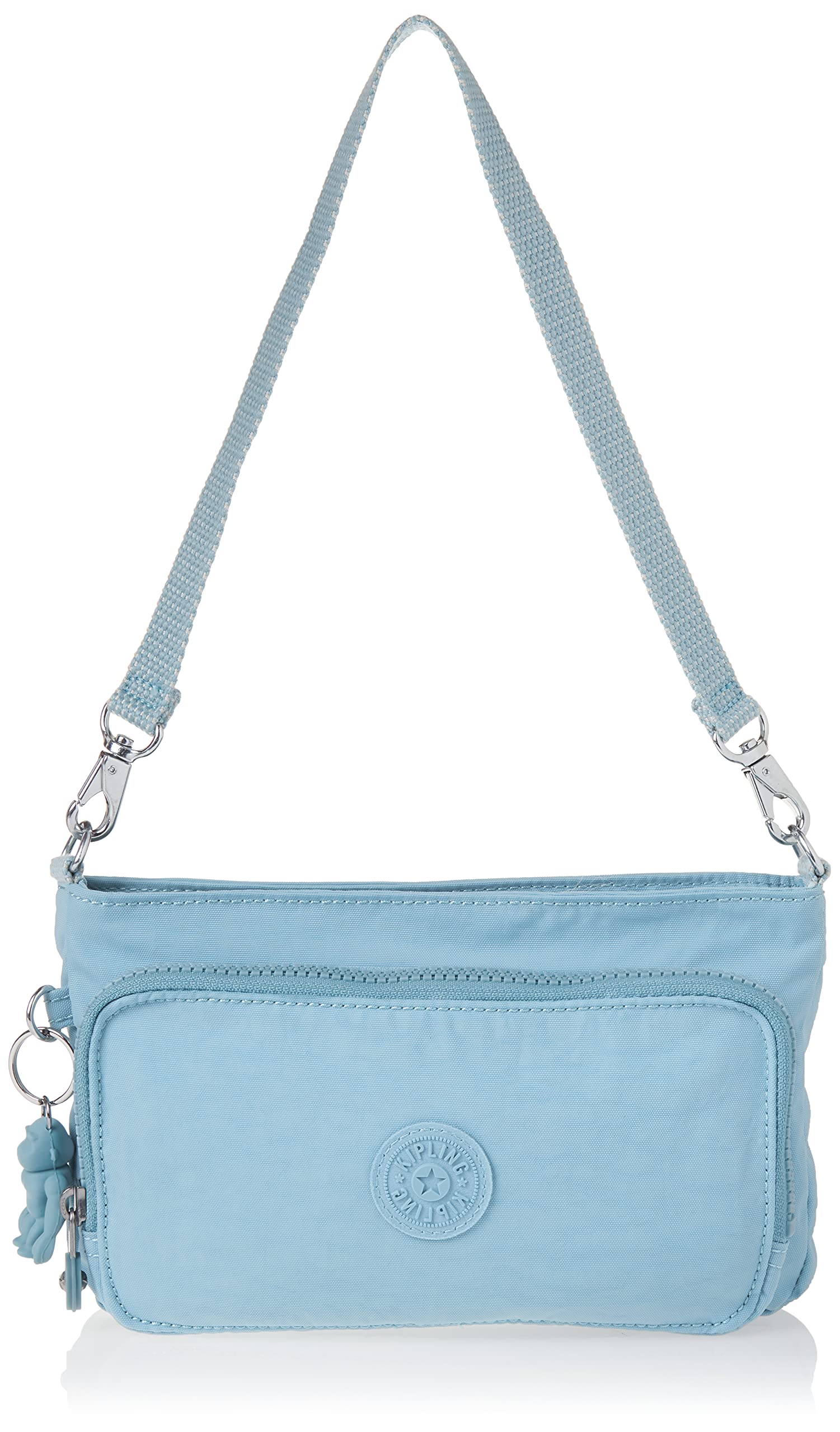 Kipling womens Women's Myrte Crossbody Handbag, Convertible Metallic Purse, Nylon Clutch Waist Handbag, Blue Mist, 9.5 L X 5.75 H X 1.75 D US
