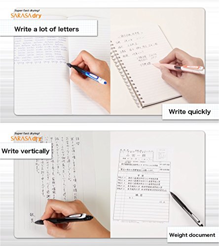 Zebra Sarasa Dry 0.5 Retractable Gel Ink Pen for left-handed, Rubber Grip, 0.5 mm, 3 Body Color Black Ink, Sticky Notes Value Set