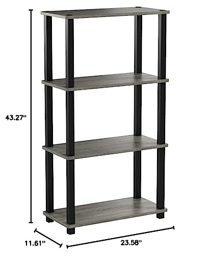 Furinno Turn-N-Tube 4-Tier Multipurpose Shelf Display Rack, Square Tube, French Oak Grey/Black