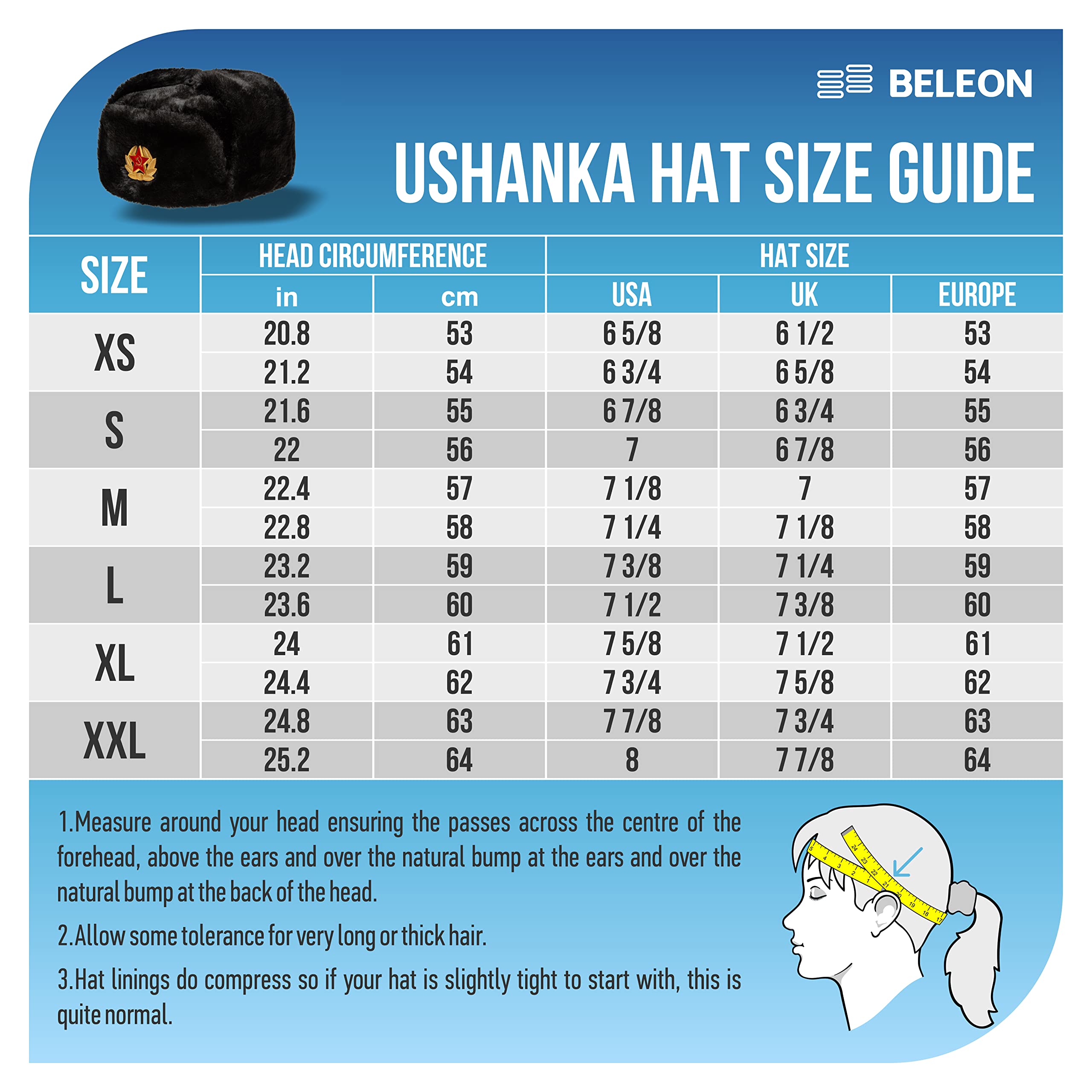 BELEON Ushanka Russian Fur Hat - Soviet Army Trapper Hat - Winter Hat
