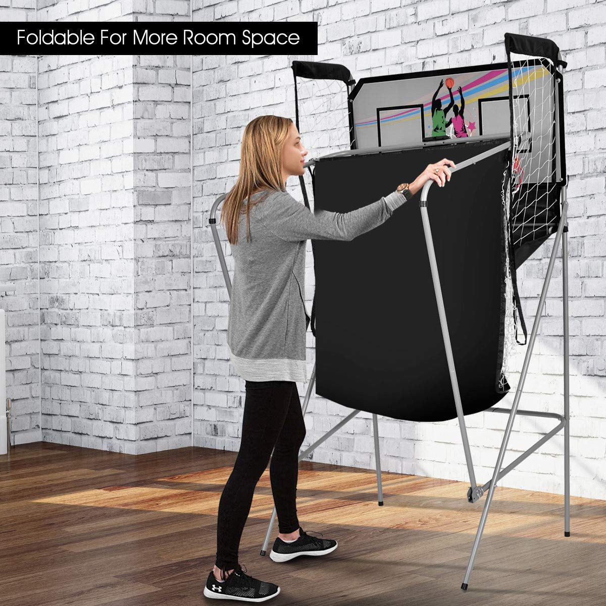 Giantex Foldable Basketball Arcade Game, 8 Game Options, Electronic Double Shot 2 Player w/ 4 Balls and LED Scoring System, Indoor Basketball Game for Kids, Adults
