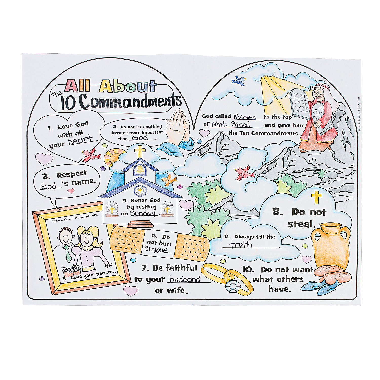 Fun Express Color Your Own All About The 10 Commandments Poster - Crafts for Kids and Fun Home Activities - VBS Vacation Bible School Supplies/Decor