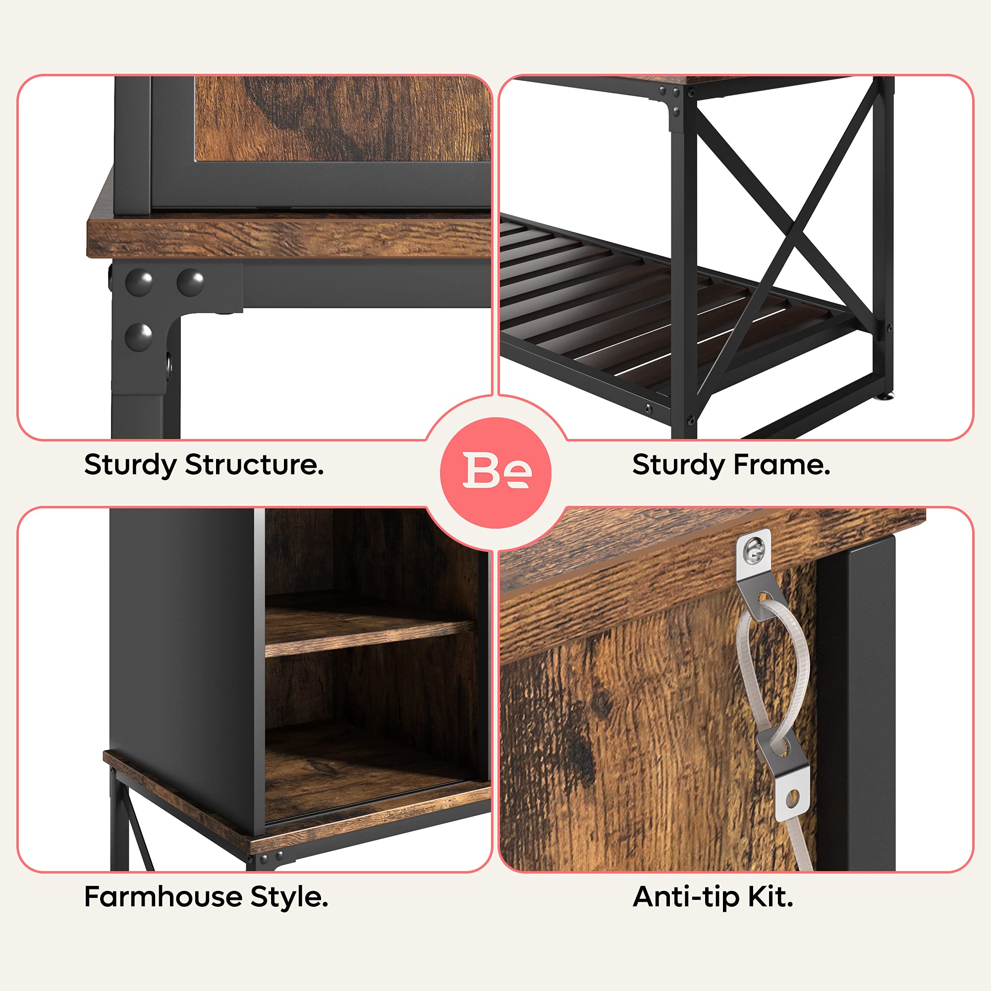Bestier Industrial Bar Cabinet Coffee Bar Buffet Cabinet with Storage Wood Coffee Bar Cabinet with Adjustable Shelf Inside Buffet Sideboard Kitchen Storage Cabinet with Sliding Metal Door