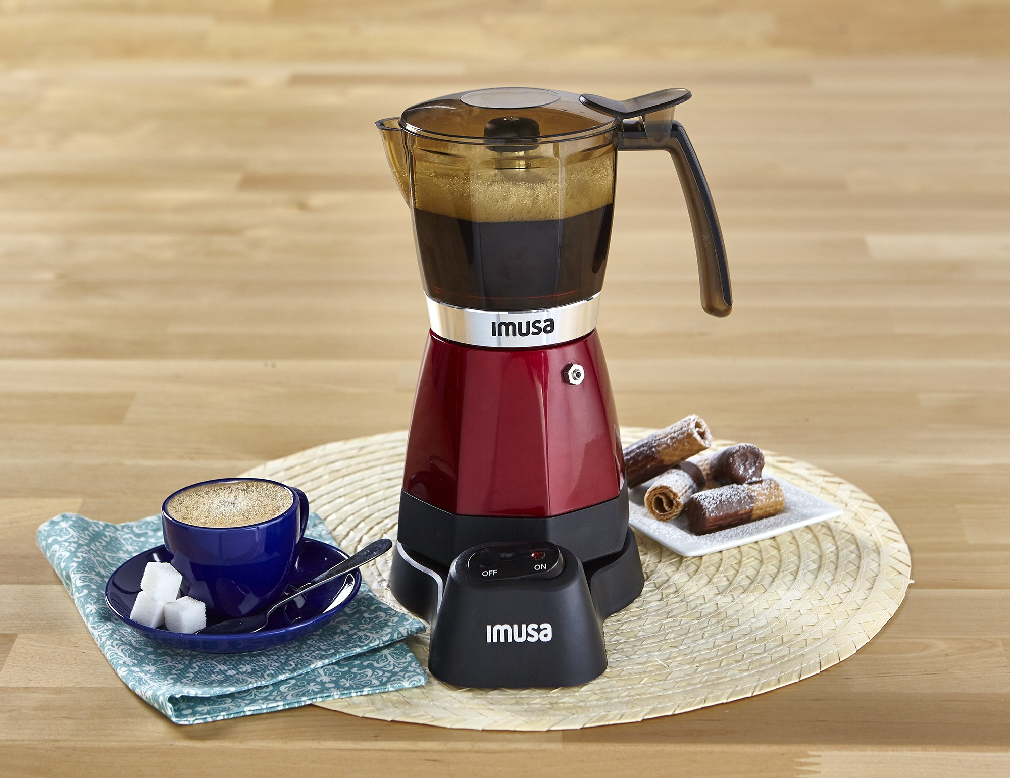 IMUSA USA Electric Espresso/Moka Maker, 3-6 Cups, 48 oz,Red