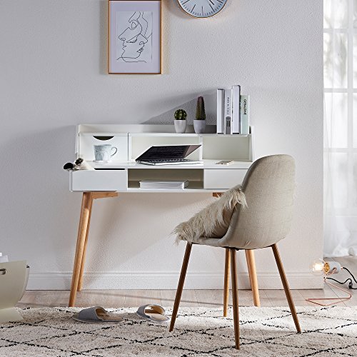 Versanora Creativo White Work Study Table Desk With Storage Drawer Shelf Natural Finish For Living Room Home and Office